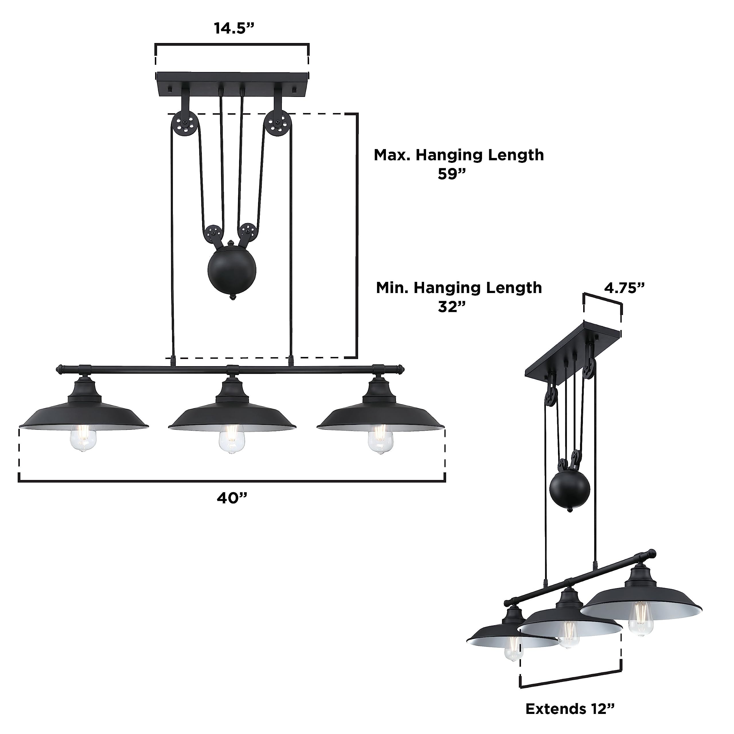 Westinghouse 6332500 Iron Hill Three-Light Indoor Island Pulley Pendant, Finish with Highlights and Metallic Interior, 3, Oil Rubbed Bronze/Bronze