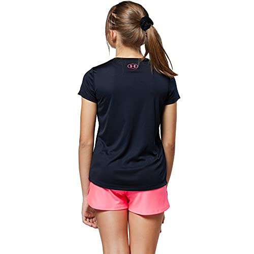 Under Armour Girls Tech Sportstyle Big Logo Short Sleeve T-shirt, Black (002)/Cerise, Youth Medium