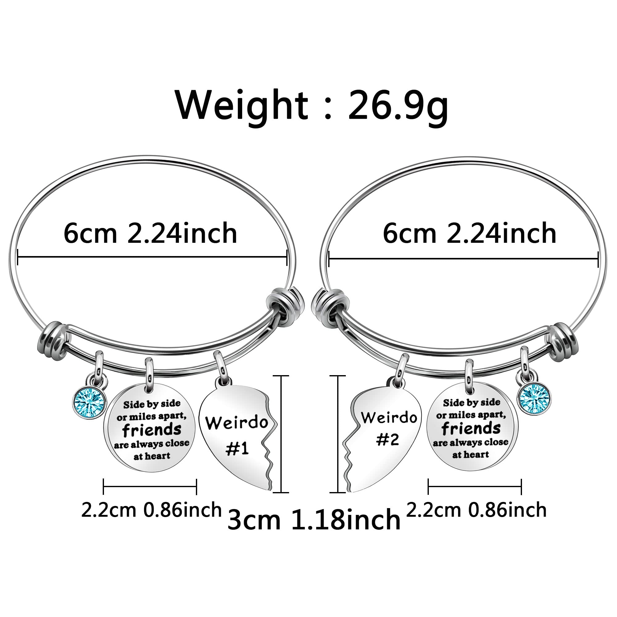 Yosaeon 2Pcs Split Heart Women Girls Weirdo #1 Weirdo #2" Best Friends Pendant Bracelet Bangle Set Sister Gift