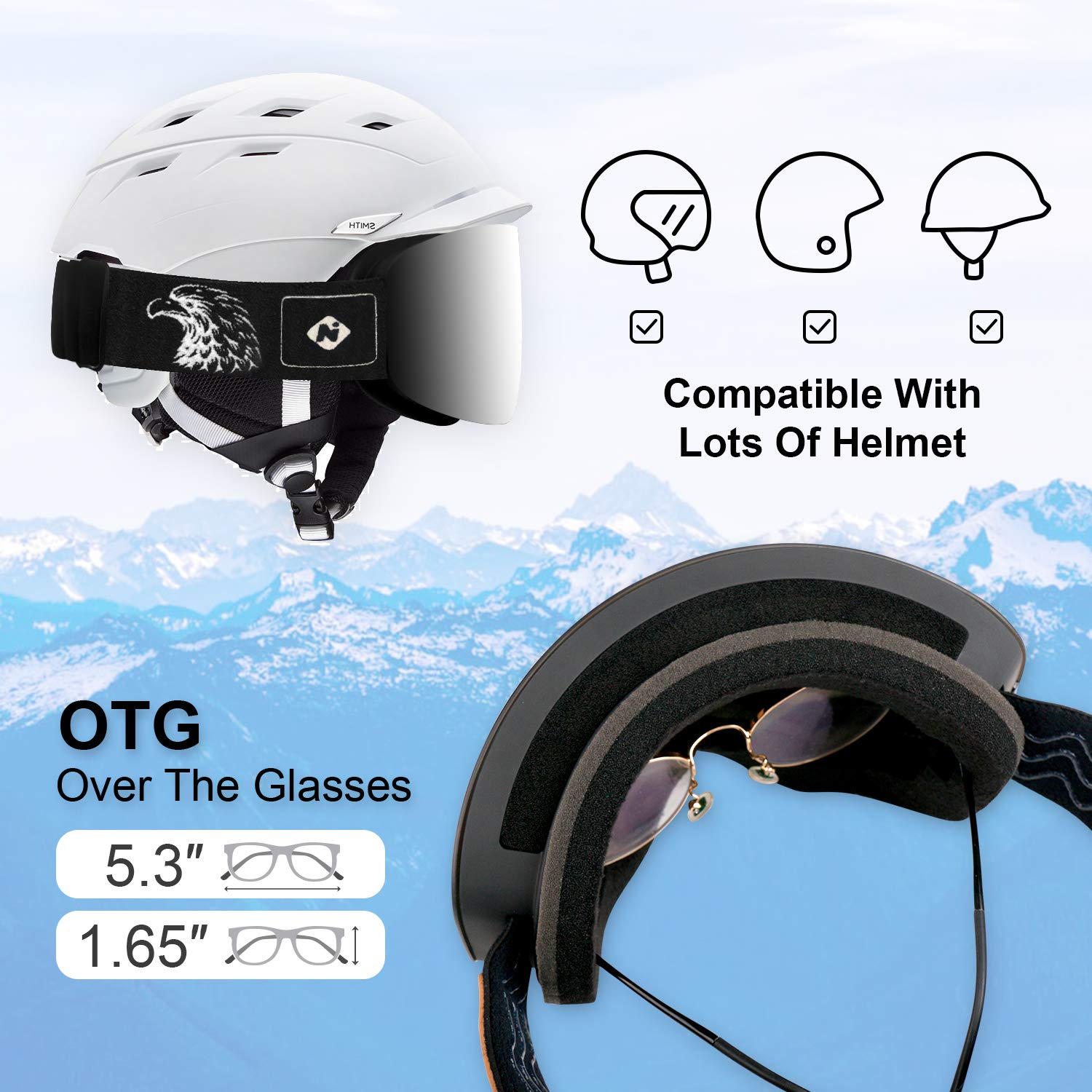 XGEAR Frameless Snow Goggles - Magnetic Interchangeable Lenses, 100% UV Protection, OTG Ski Goggles for Men and Women (Silver, VLT 10%)