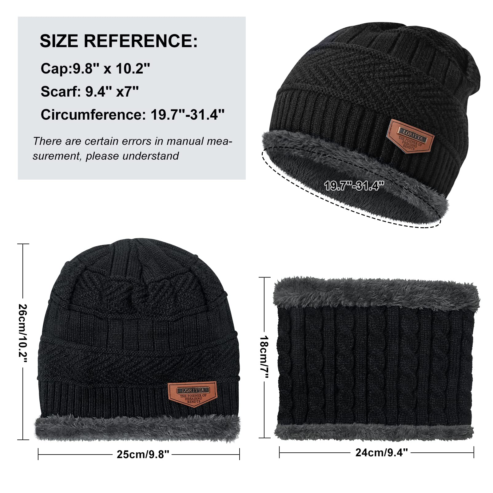 Winter Beanie Hats Scarf Gloves Set Thick Warm Slouchy Beanies Hat Knit Skull Cap Neck Warmer for Men Women,Hat Scarf Set-a-black