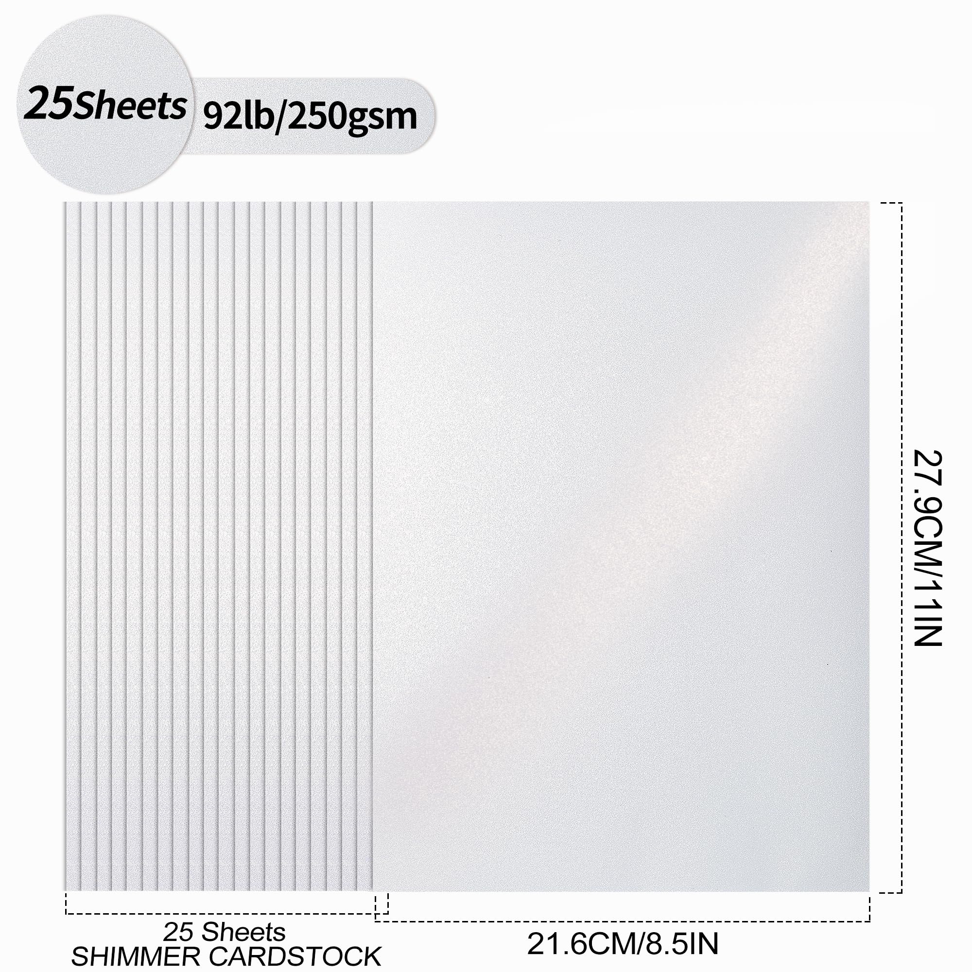 White Shimmer Cardstock Paper, 25 Sheets 250gsm/92Ib Pearlescent Paper for Crafts, Double-sided Shiny Cardstock for DIY Projects Birthday Wedding Decoration UAP18025