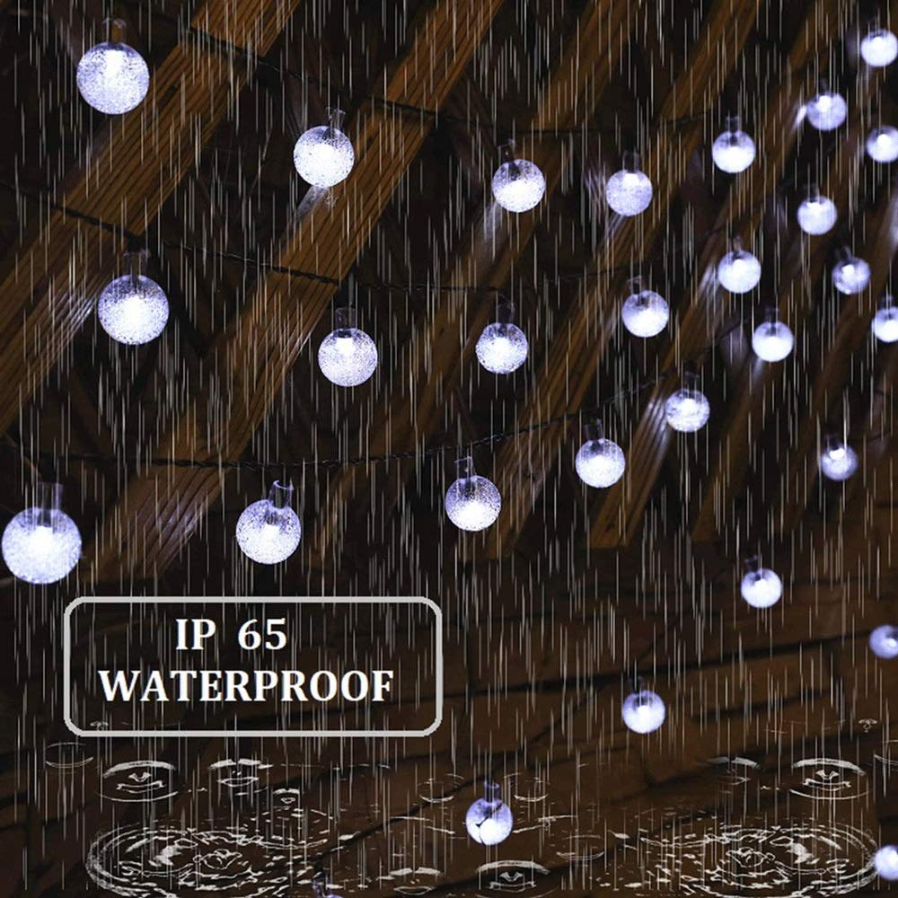 WKK-PB LED String Lights Solar Bubble Bead String Light IP65 Waterproof Adjustable 8 Lighting Modes Outdoor IP65 Waterproof Decoration for Home Garden Gathering Interior Decoration Props