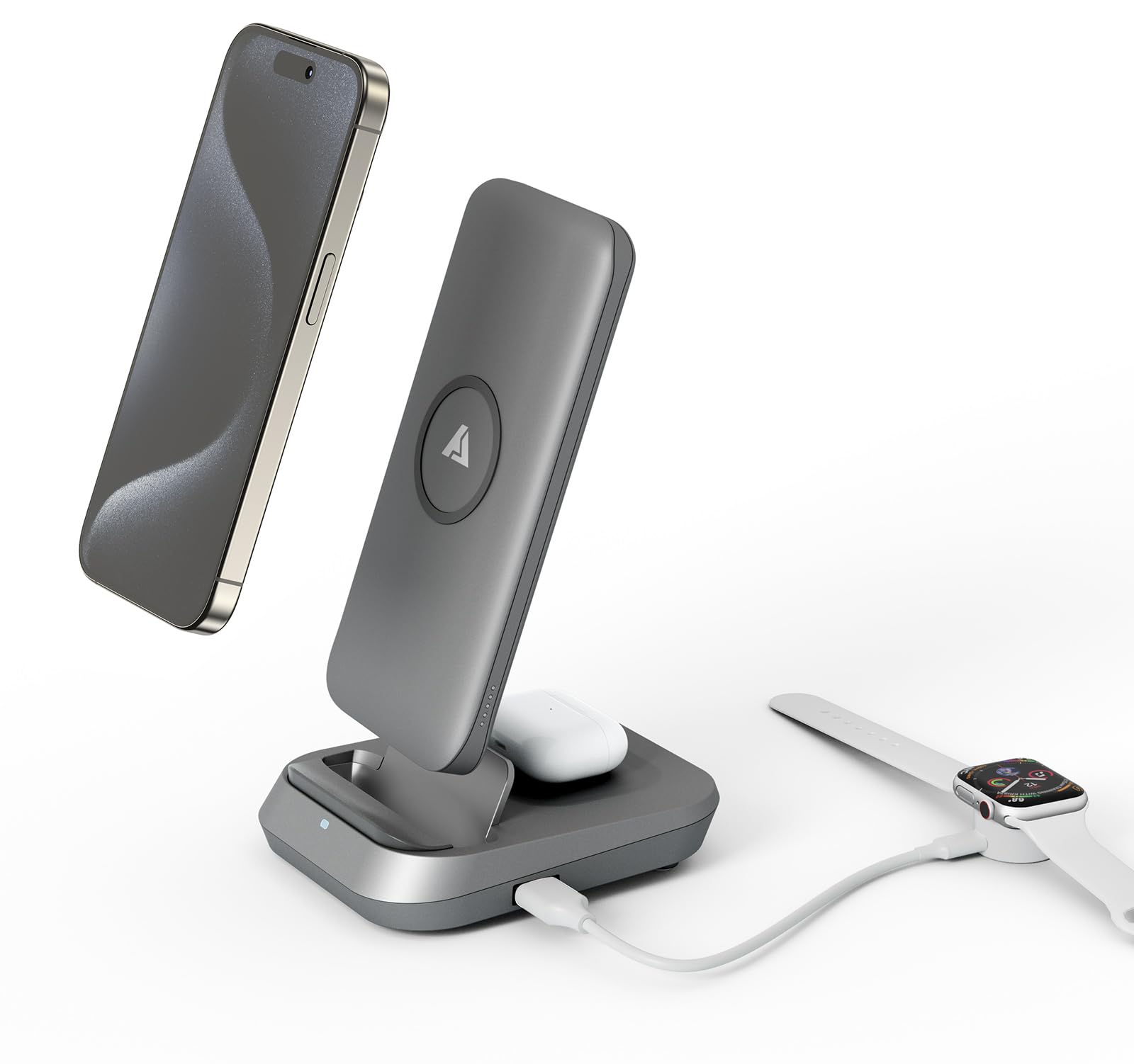 YOLANESS 10000mah mobile Power supply, 10W wireless charging power Bank and charging dock, 3 in 1 Power Bank Stand Dock,1 USB-C input/output (18W), 1 USB-A output, for iPhone and Android