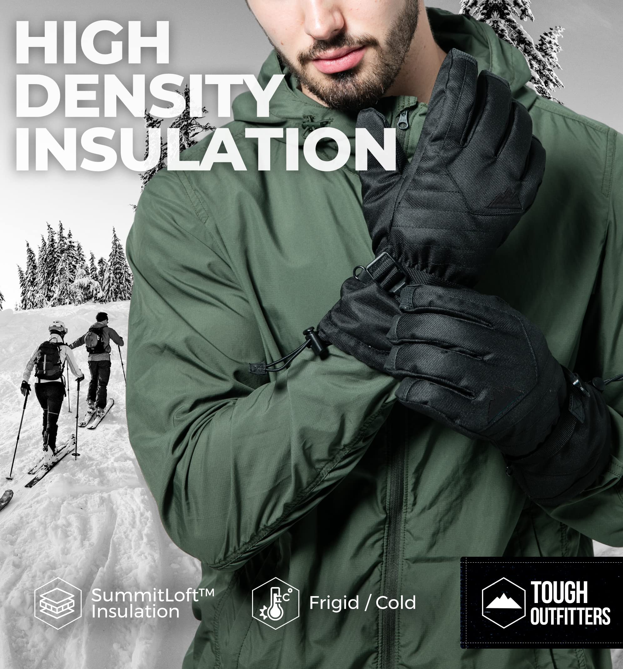 Tough Outdoors Winter Snow & Ski Gloves - Designed for Skiing, Snowboarding, Shredding, Shoveling & Snowballs - Waterproof & Windproof Nylon Shell & Synthetic Leather Palm - Fits Men, Women and Kids