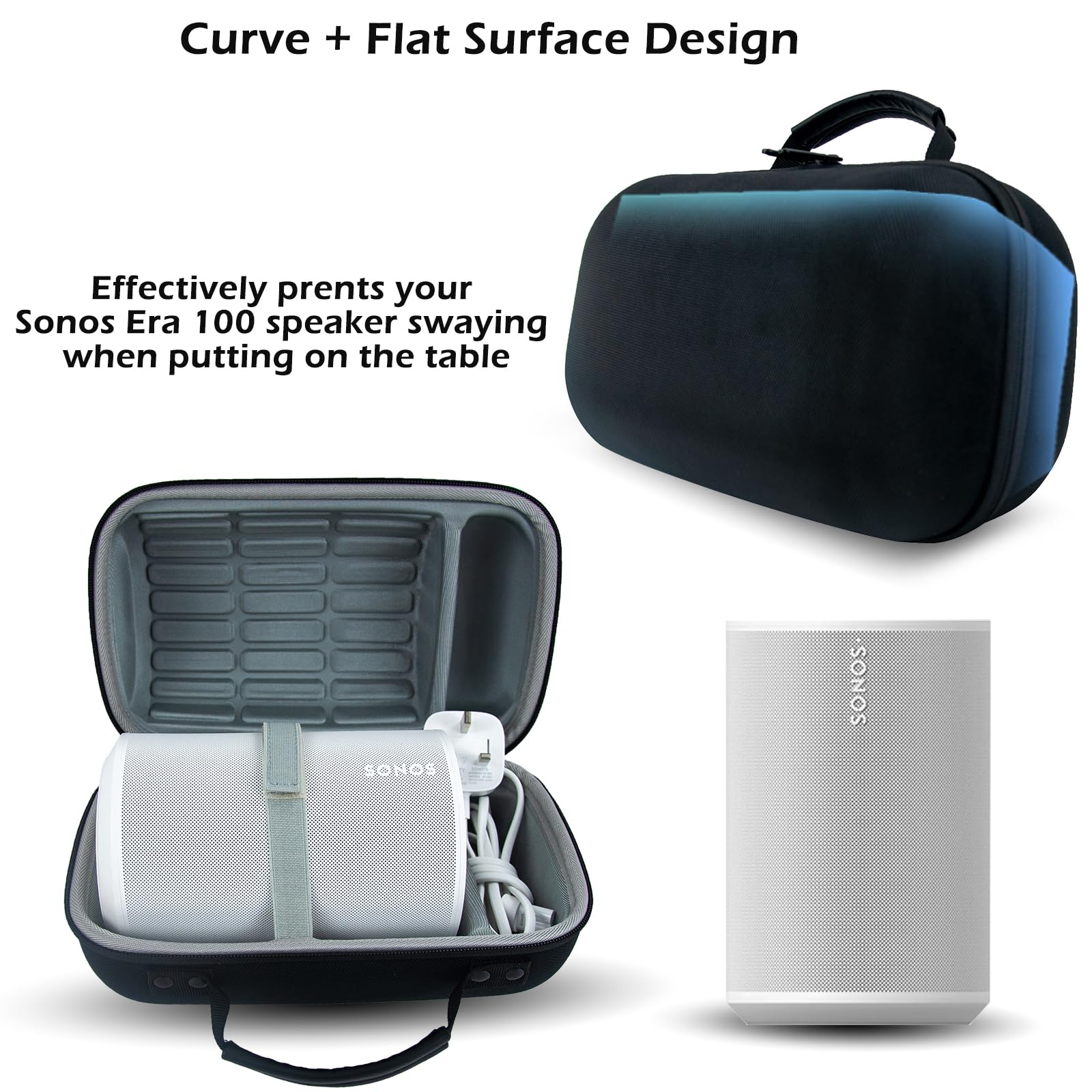 XINGFUDAO Hard Case for Sonos Era 100 Speaker, Sonos Era 100 Speaker Storage Bag with Inner Partition and Mesh Pocket for USB Cable, Portable Protective Speaker Case Easy to Carry