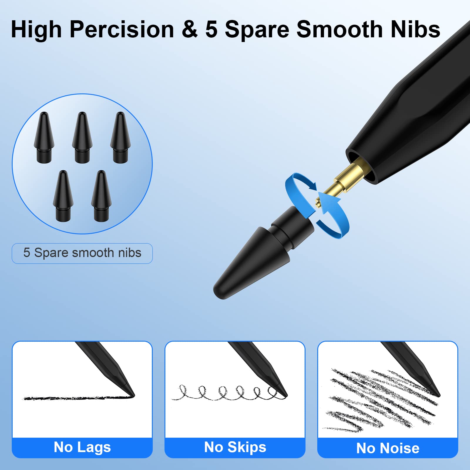 Stylus Pen, Apple Pencil for iPad 9th /10th Gen,Fast Charge Compatible with (2018-2023) Apple iPad Pro 11 & 12.9 inch,iPad Mini 6th/5th Gen, iPad Air 3/4/5,iPad 6/7/8 Gen
