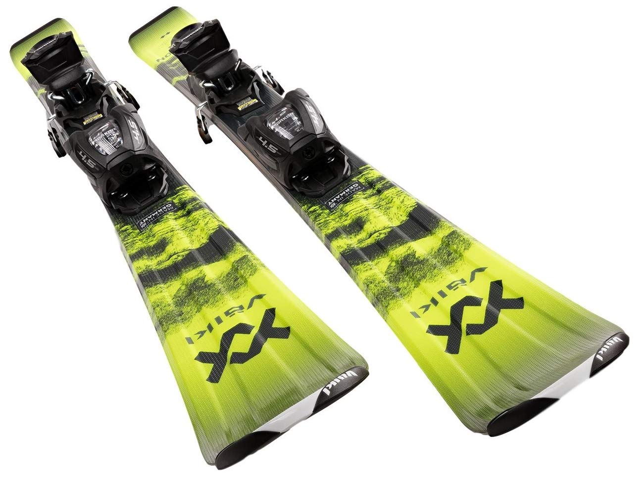 Volkl Deacon Jr Vmotion Skis with 4.5 Vmotion Jr Bindings - Youth Black/Lime Green 120