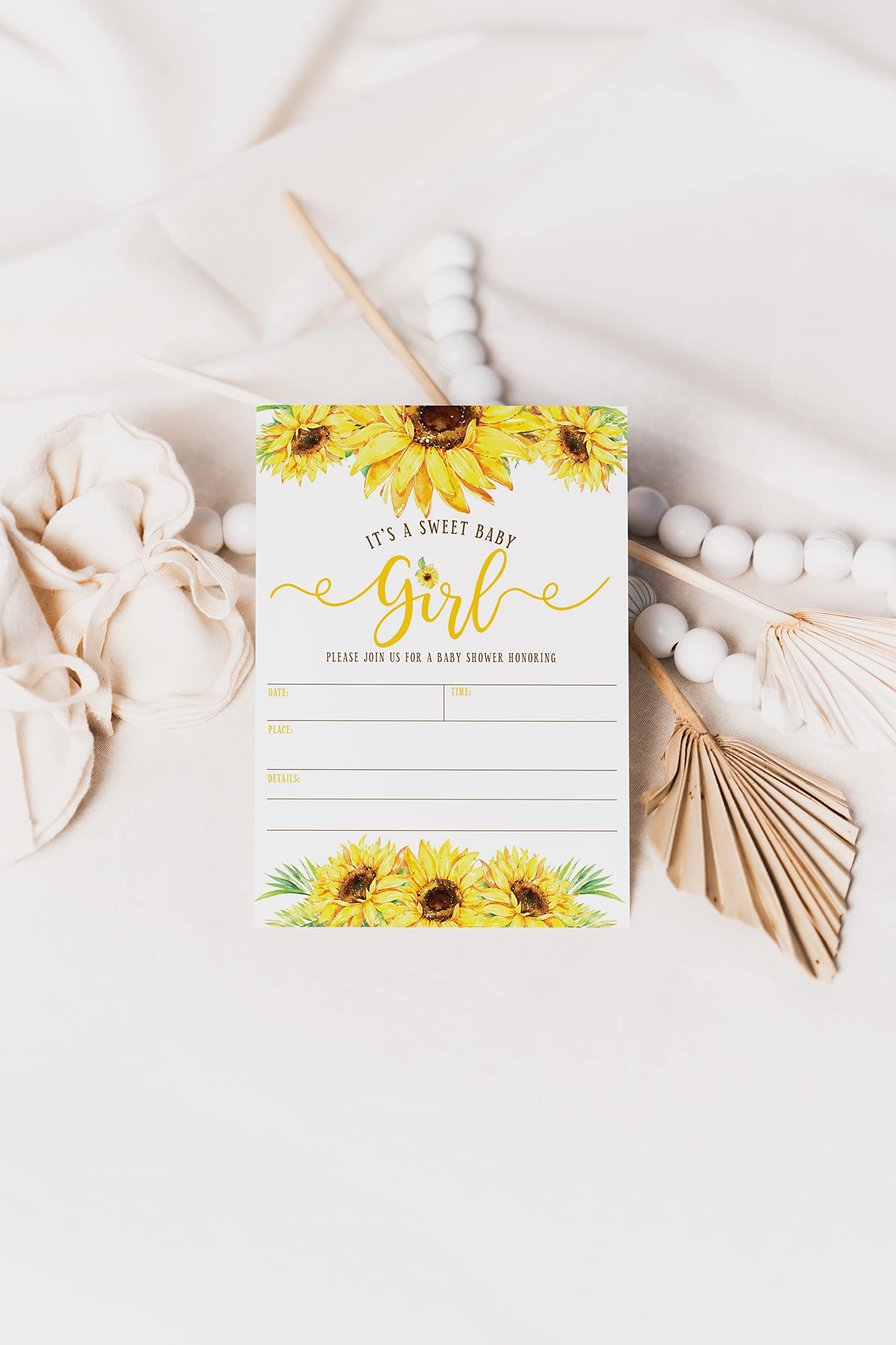 Your Main Event Prints Sunflower Girl Baby Shower Invitations, Yellow Floral Baby Shower Invites with 20 Invitations, with diaper raffles.
