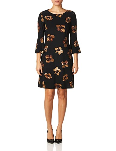 Tommy Hilfiger Women's Jersey Bell Sleeve Dress, Black/Beige Floral, 2