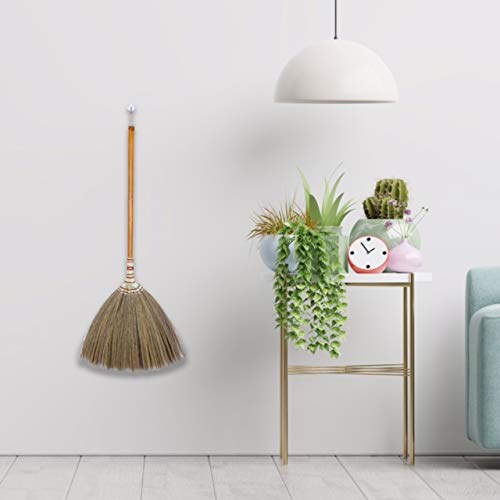 SKENNOVA - Thai Vintage Retro Grass Broom Stick, Long Handle Hand Grip The Reed Tree with Grass Durable Broom Housewarming Gifts Asian Broom 40 inch (Kong Grass, Length 40 inch)