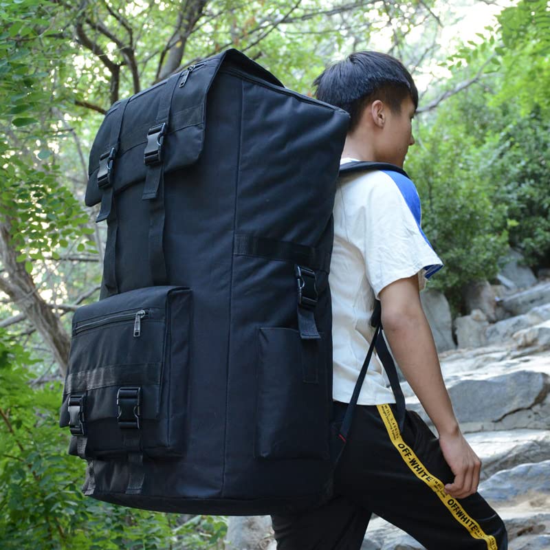 Yiouekiun 120L Camping Hiking Backpack Men Large Survival Hunting Waterproof Backpack Mountaineering Marching International Consignment Travel Toilet Backpack (Black)