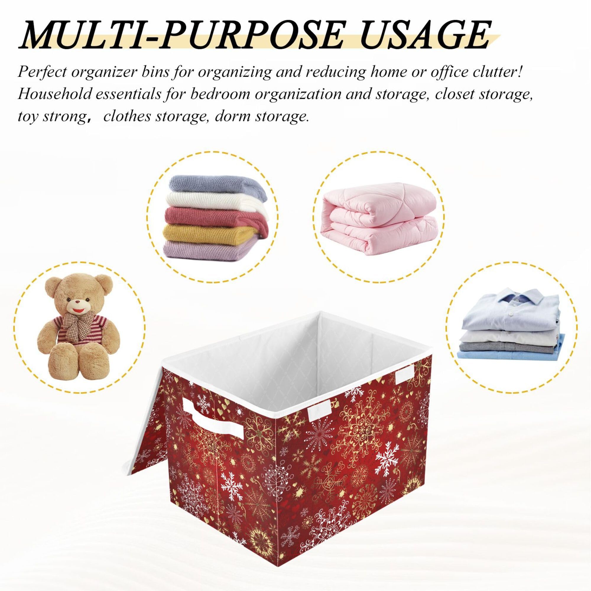 xigua Christmas Snowflakes Storage Bins with Lids and Carrying Handle,Foldable Storage Boxes Organizer Containers Baskets Cube with Cover for Home Bedroom Closet Office Nursery
