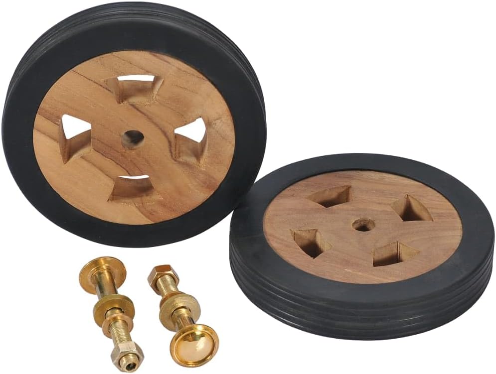 vidaXL - 2pcs Hard-Wearing Sunlounger Spare Wheels - Solid Teak Wood and Rubber - Outdoor Furniture - Easy to Mount - with Assembly Tools Included