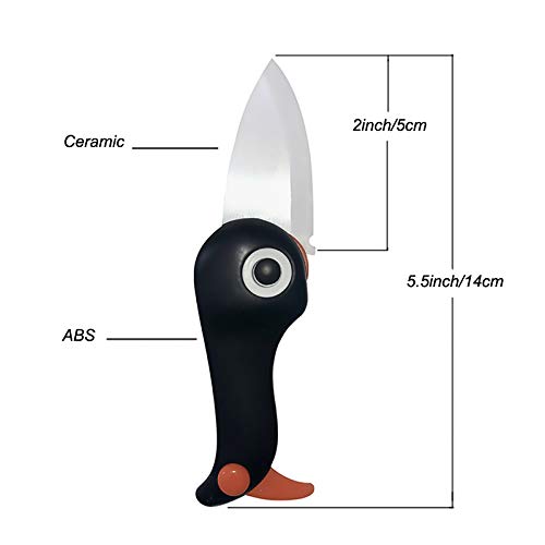 Yummiman Mini Ceramic Pocket Knife Portable Folding Travel Knives Unique Cute Penguin Gifts for Men Women (Blue)