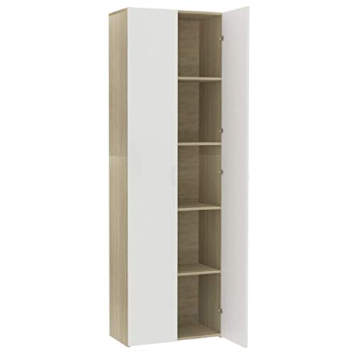 vidaXL Office Cabinet/Storage Cabinet with 5 Shelves Utility Storage Cabinet with 2 Doors for Home Office, White and Sonoma Oak 23.6"x12.6"x74.8" Chipboard