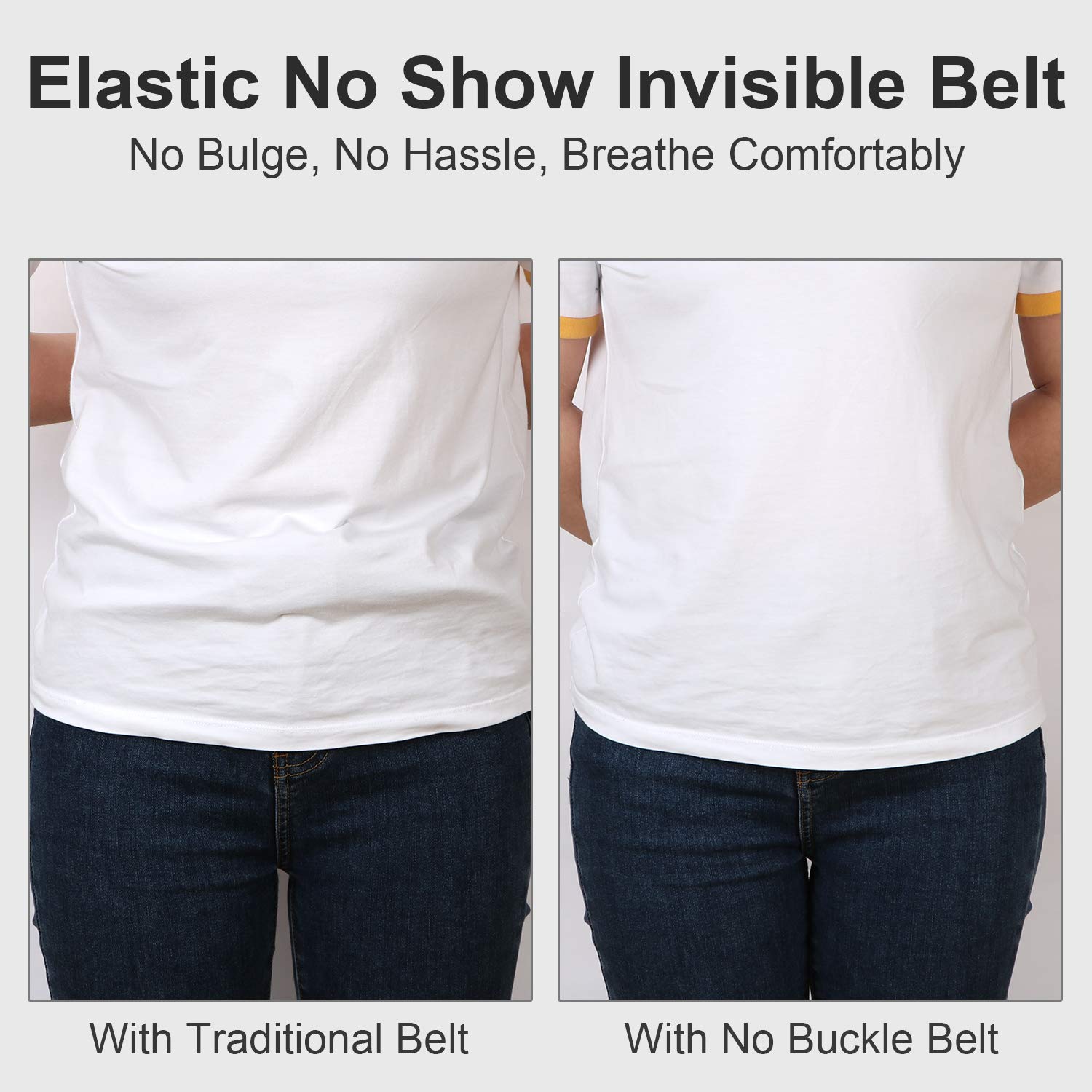 WHIPPY No Buckle Stretch Women Belt for Jeans Pants, Elastic Buckle Free Invisible Belts for Men up to 48 Inches (Coffee, Fit Pants Size 22-29 Inches)