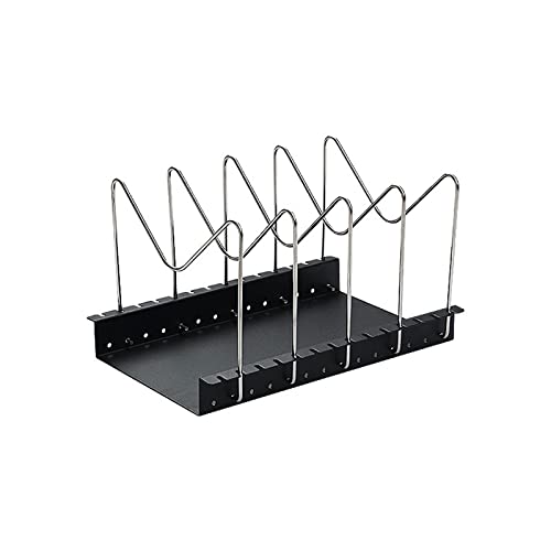 TEMKIN Dish Rack Metal Pan Pot Lid Organizer Adjustable Dish Rack Drainer Cutting Board Holder Cookware Stand Holder Kitchen Cabinet Storage Pan (Color : Black)