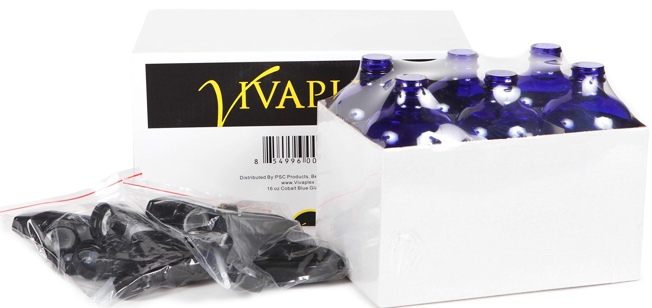 Vivaplex, 6, Large, 16 oz, Empty, Cobalt Blue Glass Spray Bottles with Black Trigger Sprayers …