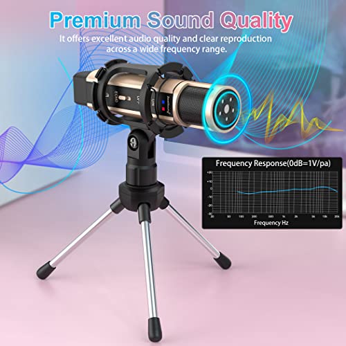 ZealSound Studio Recording Microphone, Condenser Broadcast Microphone w/Stand Built-in Sound Card Echo Recording Karaoke Singing for Phone Computer PC Garageband Smule Live Stream & YouTube (Gold)