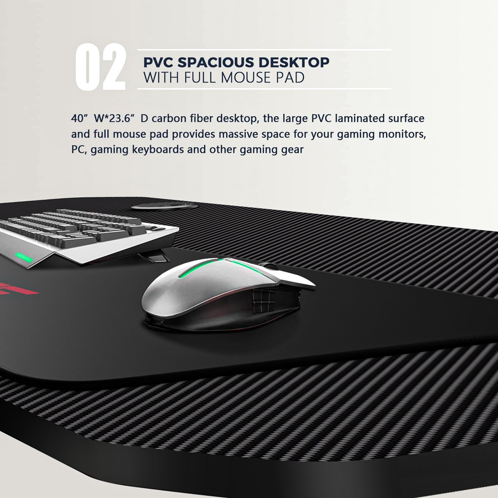 VITESSE Ergonomic Gaming Desk, T Shaped Office PC Computer Desk with Desk Mouse Pad, Gamer Tables with Gaming Handle Rack, Cup Holder Headphone Hook