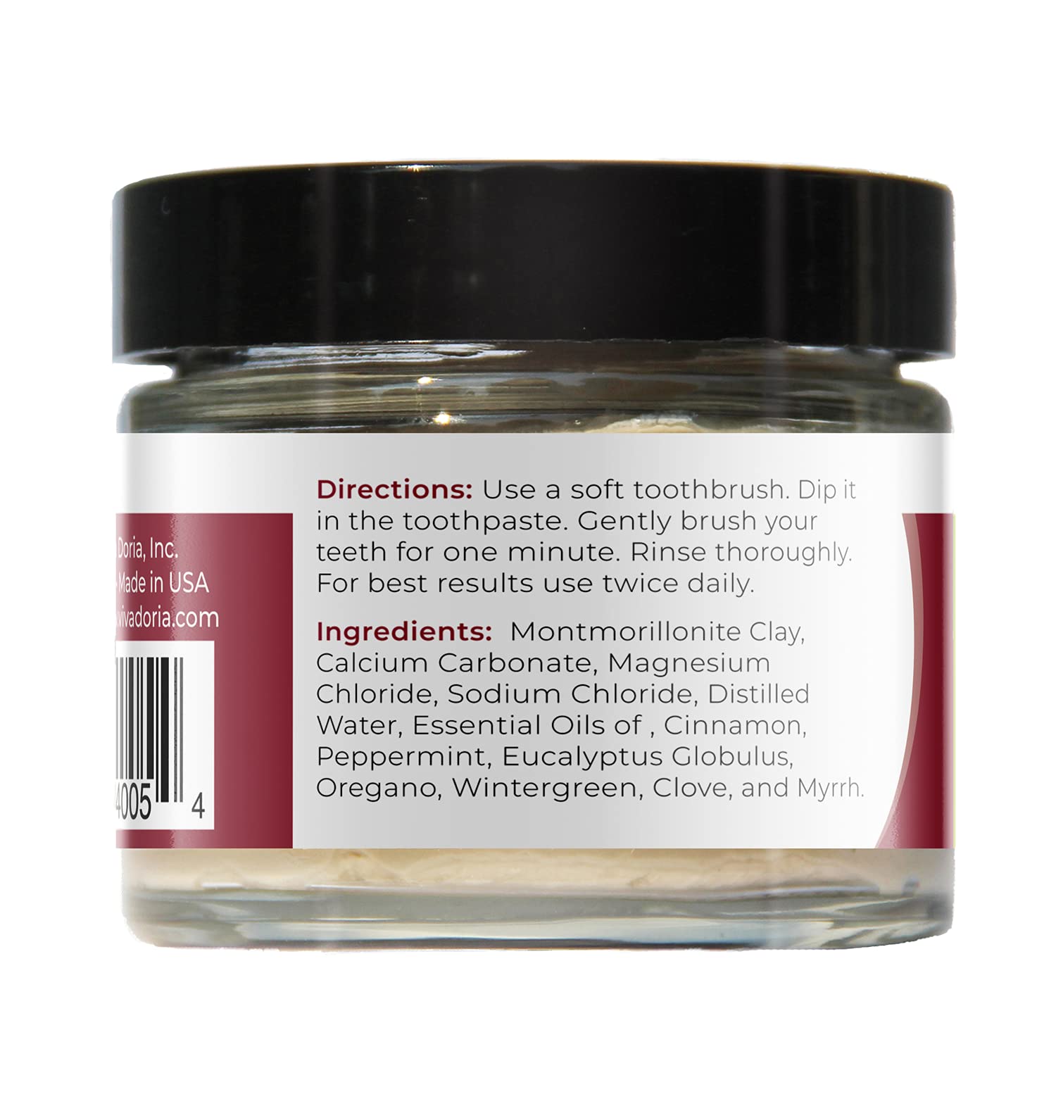 Viva Doria Fluoride Free Natural Mineralizing Toothpaste - Cinnamon (3 oz Glass jar)