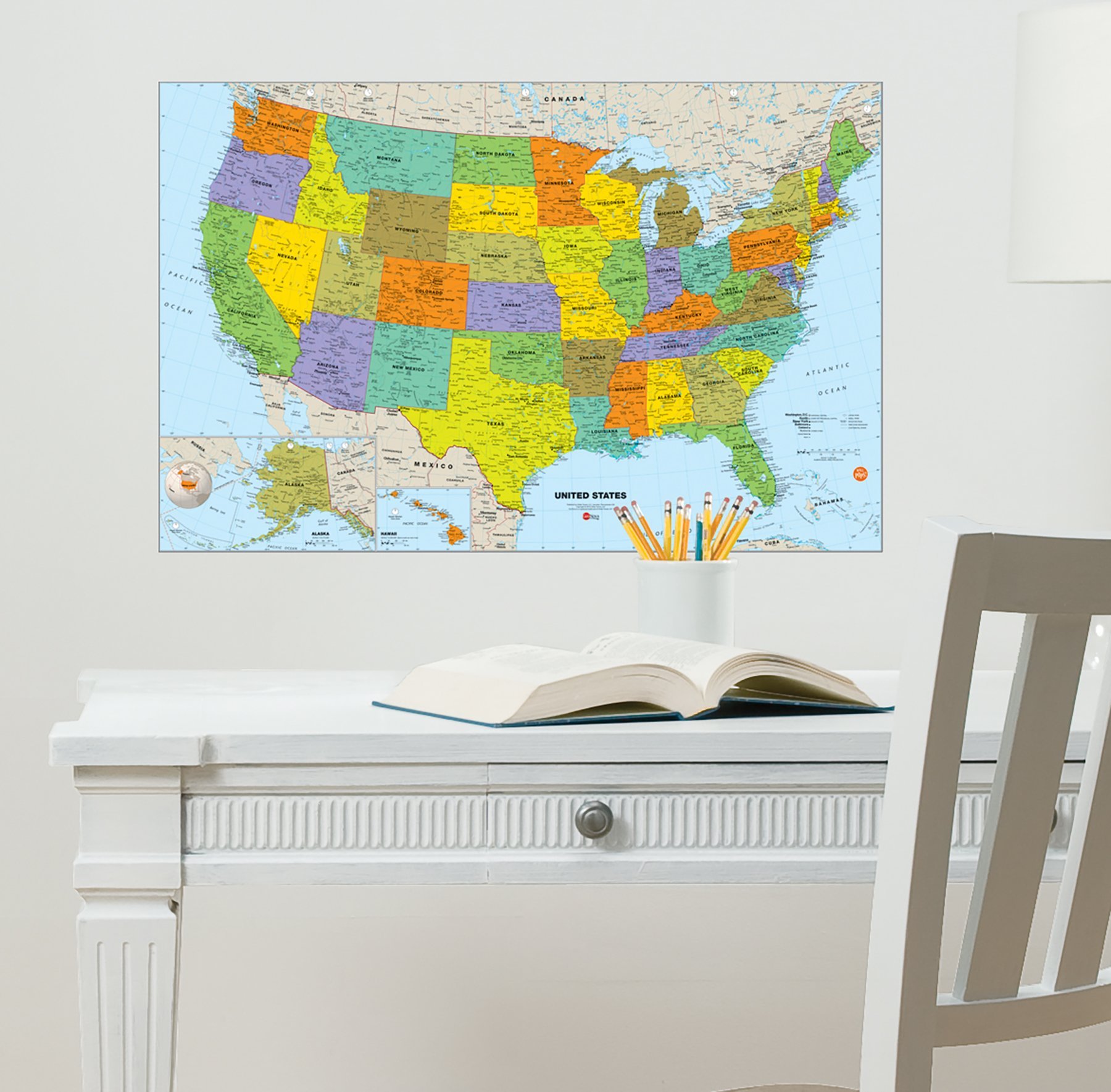 Wall Pops WallPops WPE1897 USA Dry Erase Map Decal, Multicolor