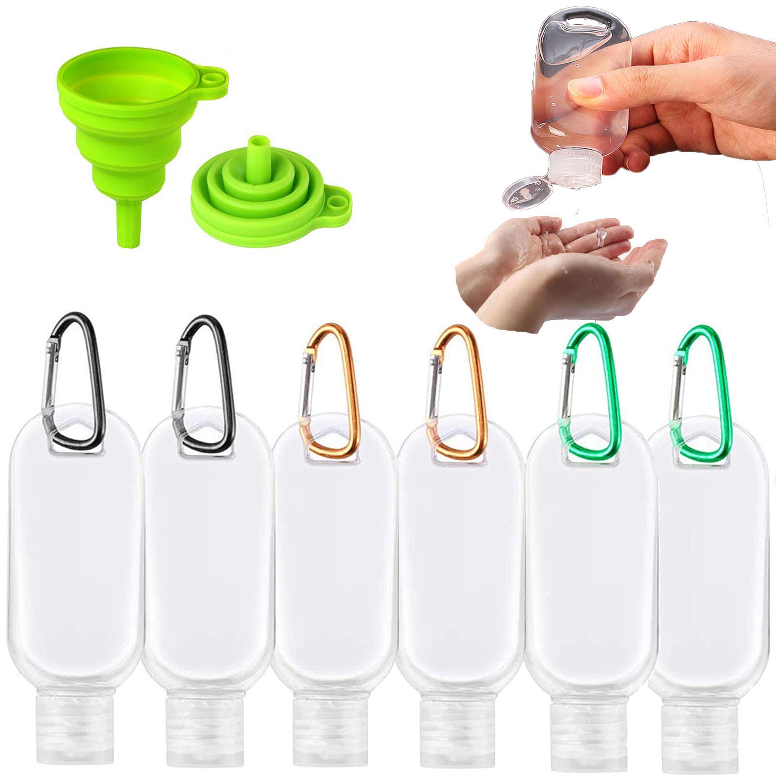 XITENBAO Travel Bottles with Keychain, 2oz/50ml Portable Plastic Travel Bottles - Leakproof Squeeze Bottles with Flip Cap - Empty Refillable Containers for Conditioner Body Wash Liquid etc