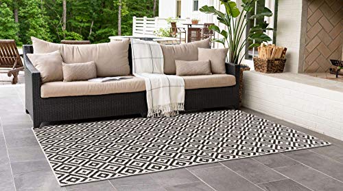 Unique Loom Outdoor Collection Area Rug - Costa Rica (7' 1' x 10' Rectangle, Charcoal Gray/ Ivory)