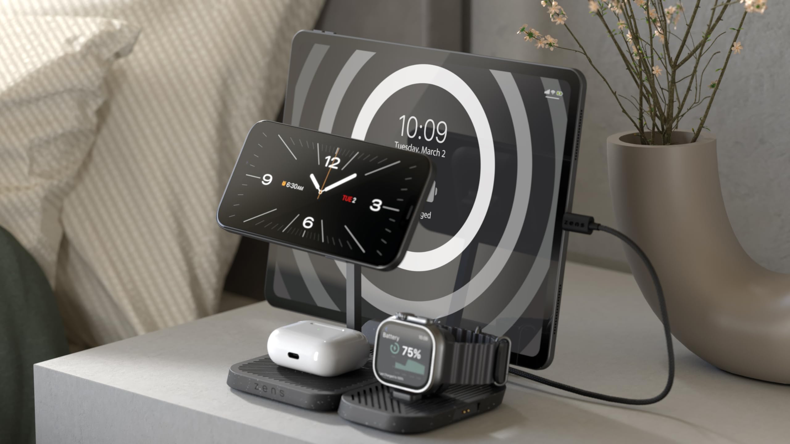 ZENS MagSafe 4-in-1 Modular Charging Station for iPhone, AirPods, Apple Watch, and iPad, Supports iOS 17 Standby Mode, 65W Power Adapter Included