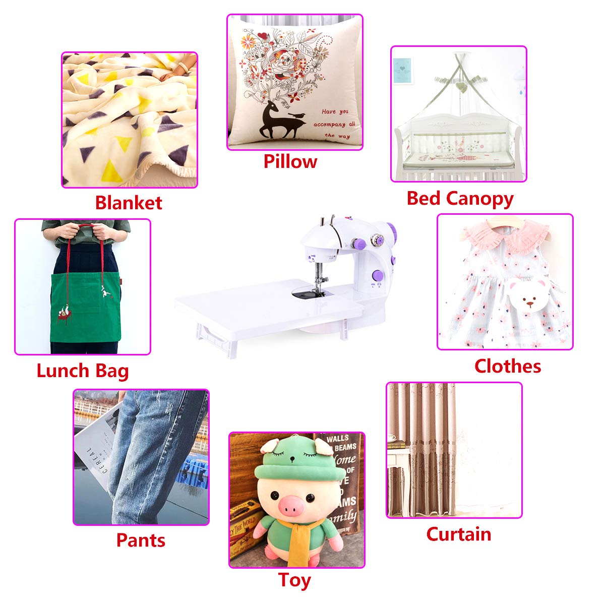 WIENOLOA Mini Sewing Machine with Extension Table and Sewing Machine Accessories Cotton Fabric Two Threads Double Speed Double Switches Household Kids Beginners Travel Automatic Sewing Machine Kit