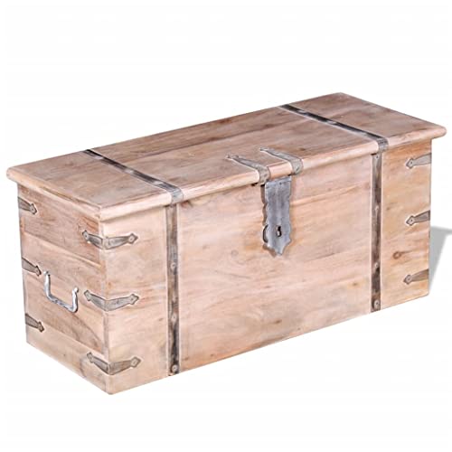 SKM 2 Piece Storage Chest Set Acacia Wood Coffee Table, Couch Table, Living Room Table, Side Table, End Table with Storage Chest