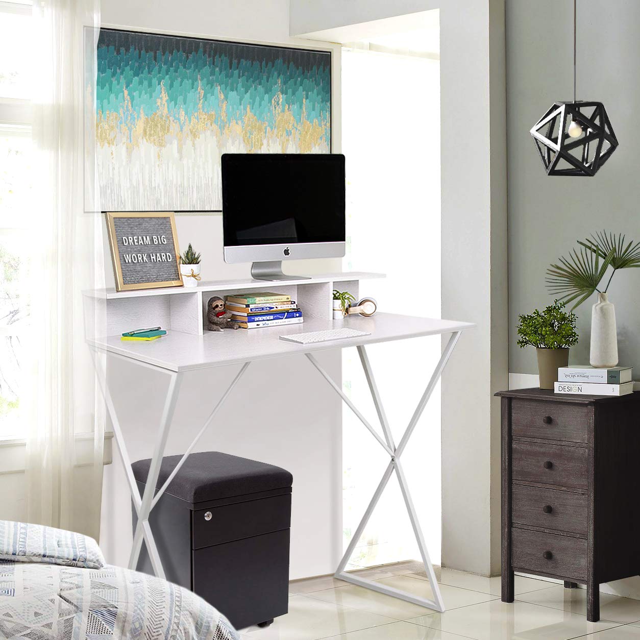 Stand Steady Vert | Rolling File Cabinet | 2 Drawer Mobile File Cabinet with Locking Storage | Small Filing Cabinet with Cushion Top for an Extra Place to Sit | Perfect for Home & Office! (White)