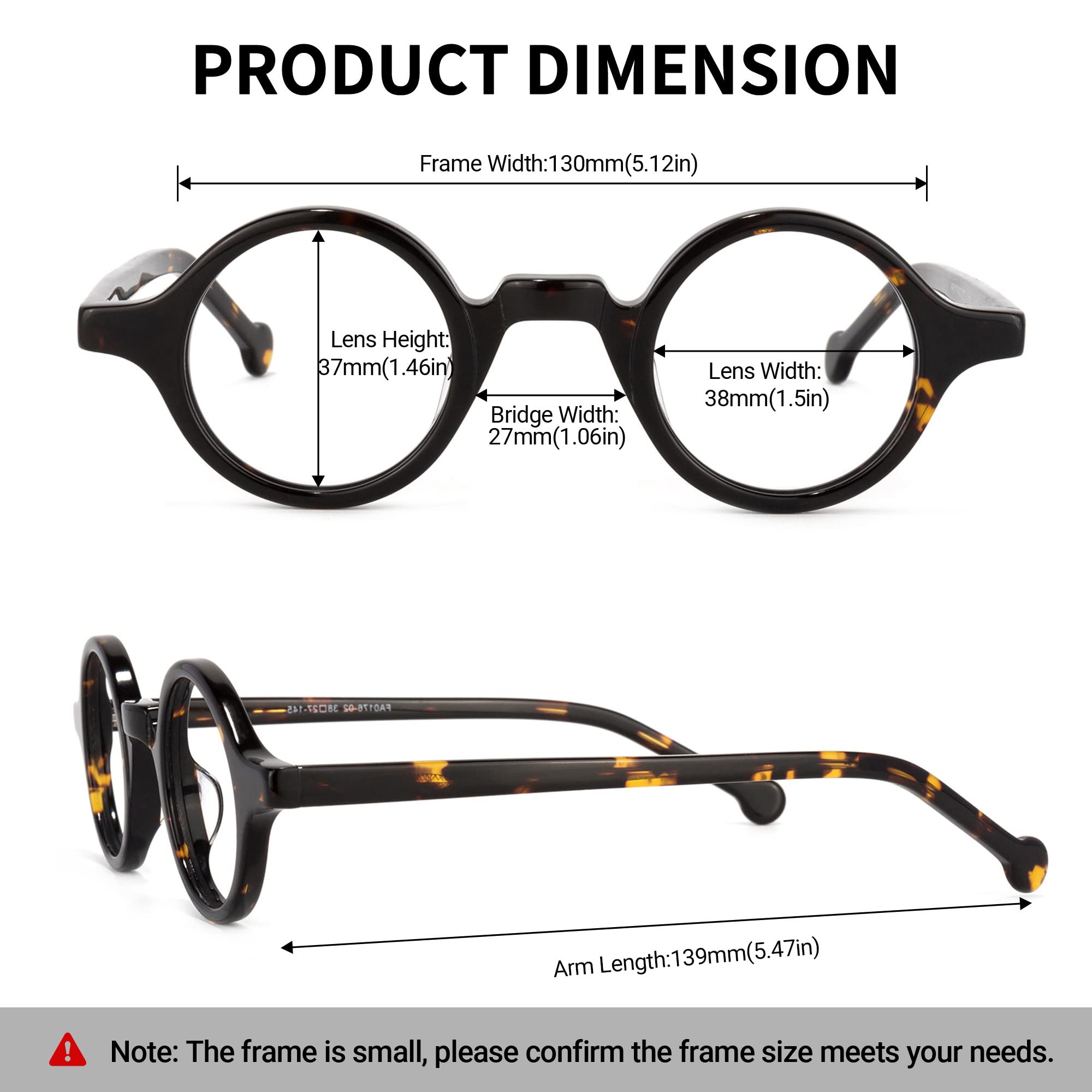 Zeelool Vintage Small Round Glasses Frame for Men Women, Wood Grain Acetate Eyewear Frame with Clear Lens Arale FA0176-02 Tortoise