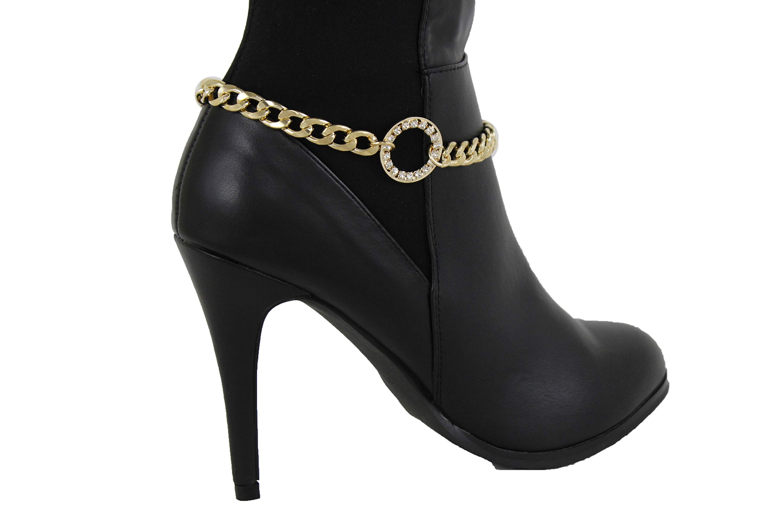 Women Western Fashion Anklet Boot Chains Bracelet Gold Metal Bling Ring Beads Round Shoe Charm