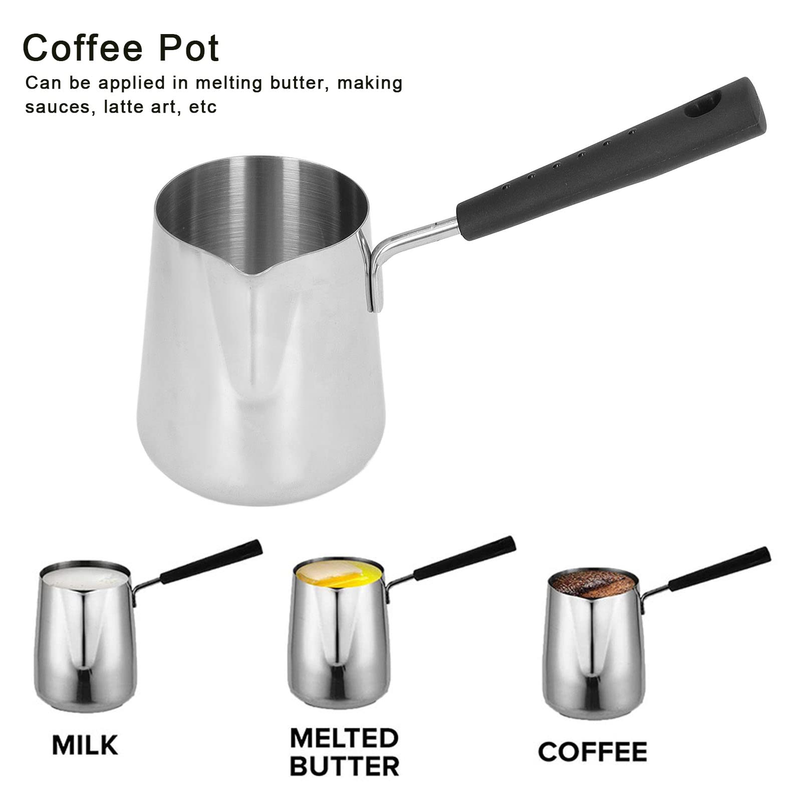 ZJchao Turkish Coffee Pot, Warmer Mini Stainless Steel Coffee Heating Pot 350ml with Spout Stovetop Chocolate Melting Pan Stove Top Coffee Maker for Chocolate Melting