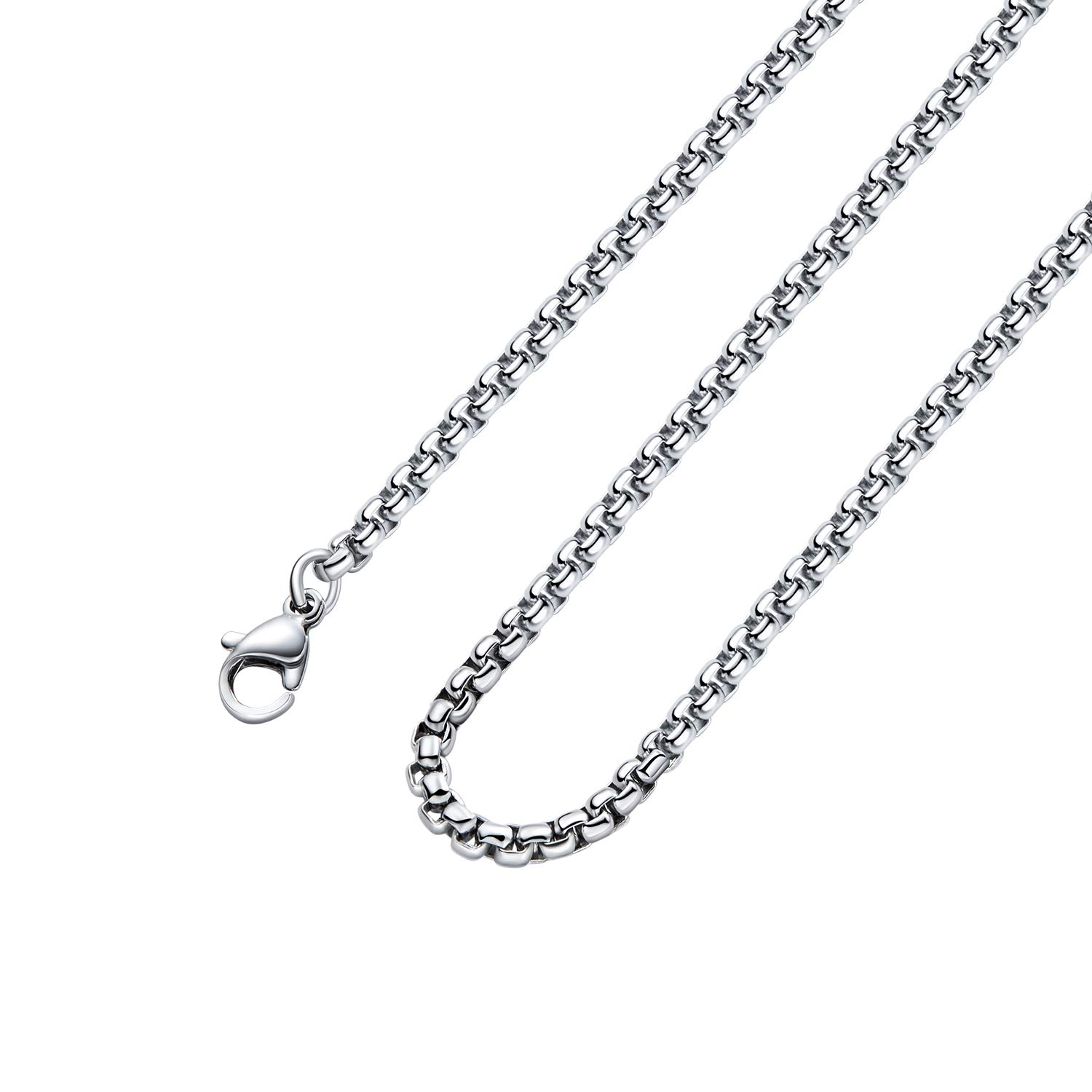Square Rolo Chain Necklace 2mm 20inch Stainless Steel Box Chain Jewelry for Men & Women