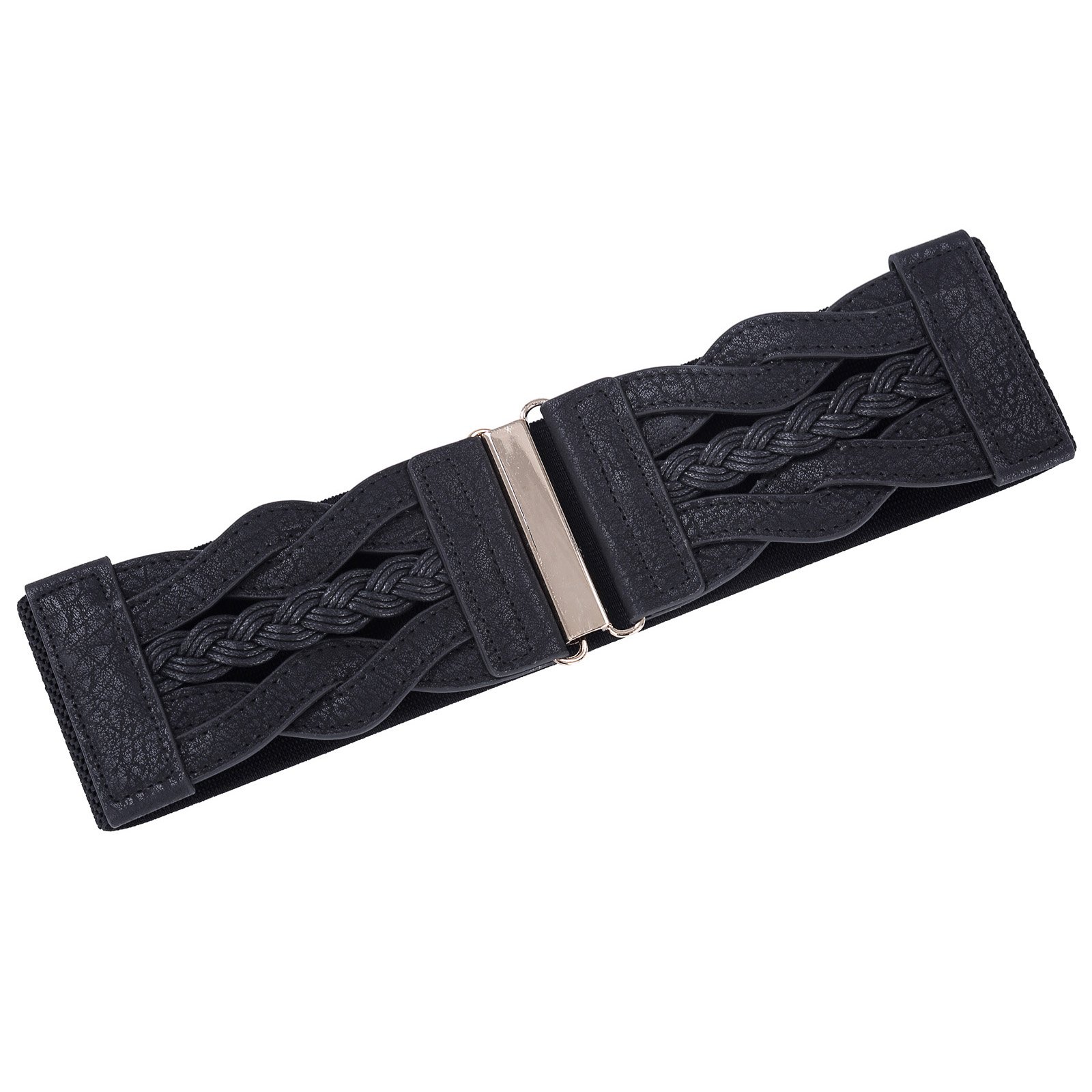 Women's 2 Pack Retro Wide Elastic Stretch Belt, Black + Brown, Medium