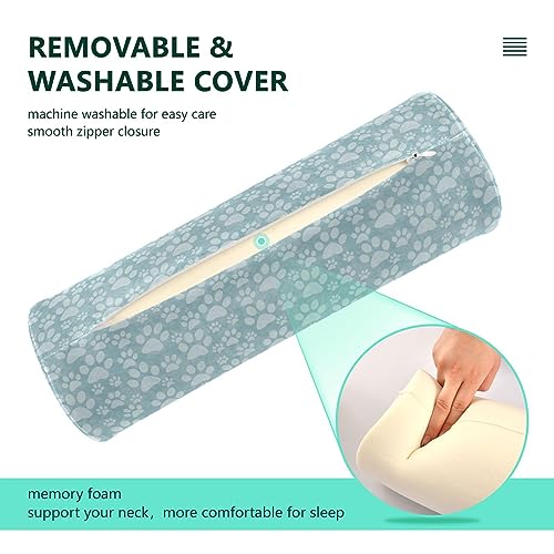 Vnurnrn Doggy Paw Print Neck Support Pillow Round Neck Roll Bolster Cylinder Pillow Cervical Pillows Shoulder Pillow for Leg Knee Back Head Support for Adults Bedroom Camp Work