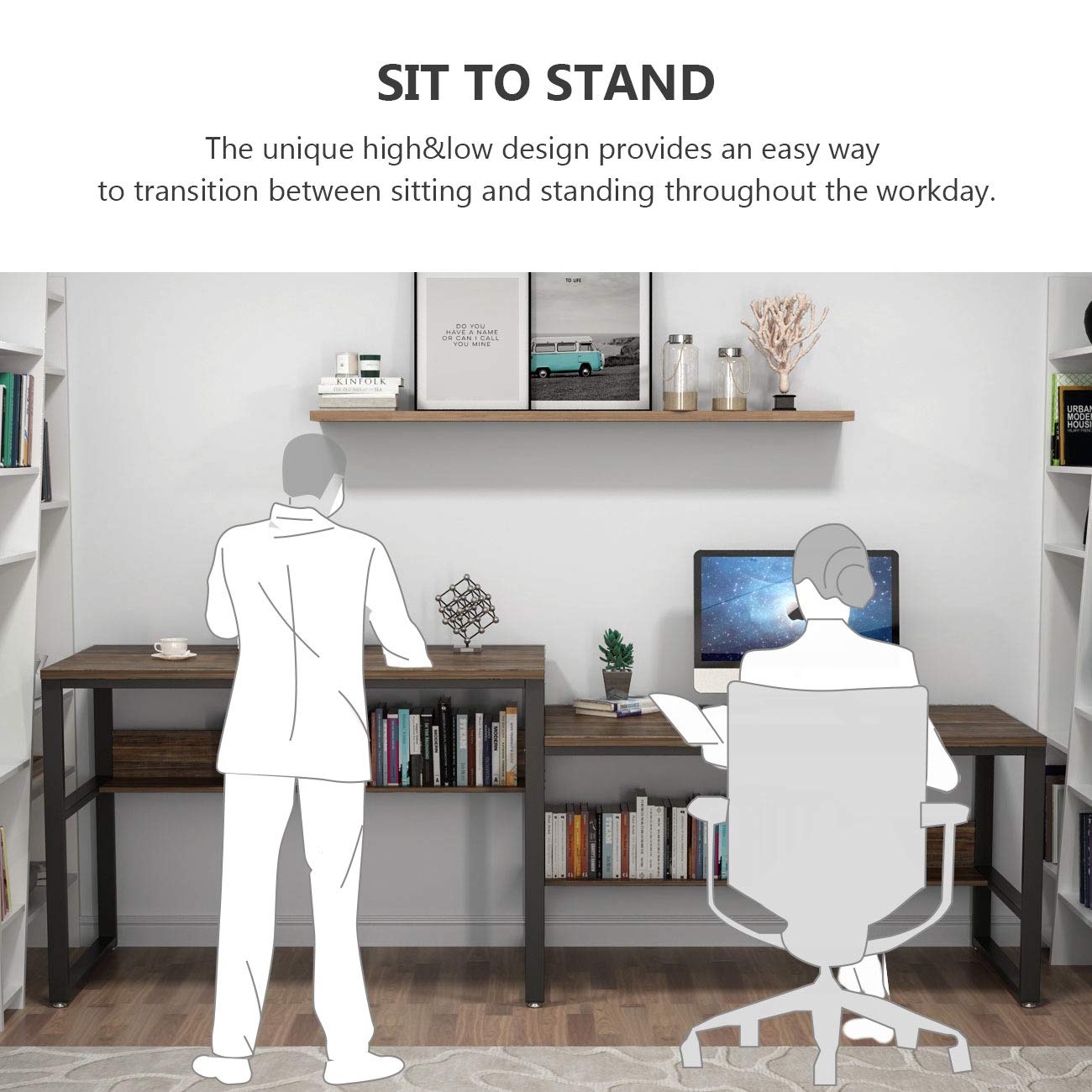 Tribesigns 94.48 Inches Two Person Desk, Double Computer Desk Sit and Standing Desk for Two Person, Simple Writing Office Desk in Rustic Finish for Home Office (Rustic)