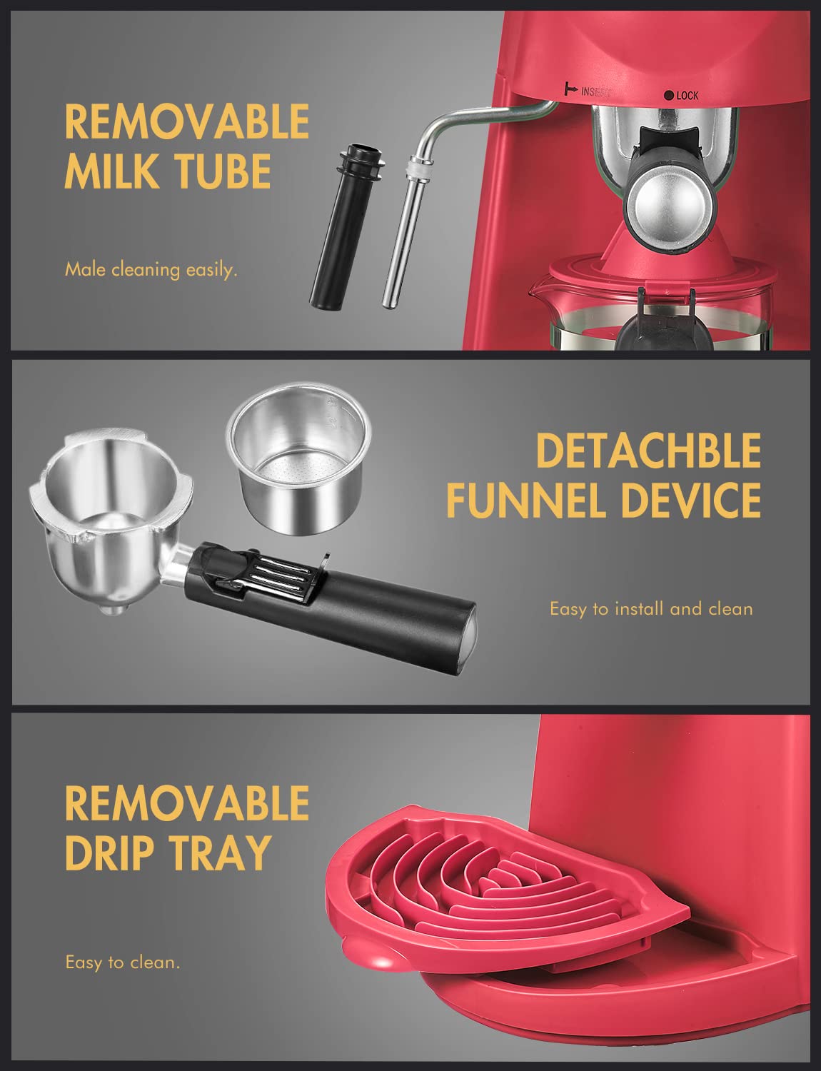 Yabano Espresso Machine, 3.5Bar Espresso Coffee Maker, Espresso and Cappuccino Machine with Milk Frother, Espresso Maker with Steamer (Red)