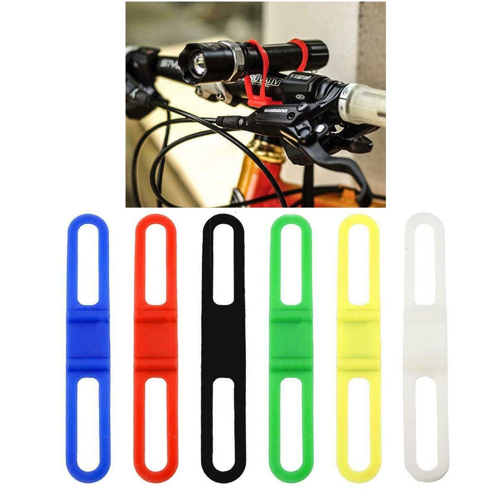 Yahpetes Silicone Bicycle Band 6 Pcs Bike Light Holder Strap 5.7" Flashlight Band Phone Strap Tie Ribbon Mount Holder for Light Handlebar Mount (6 PCS)