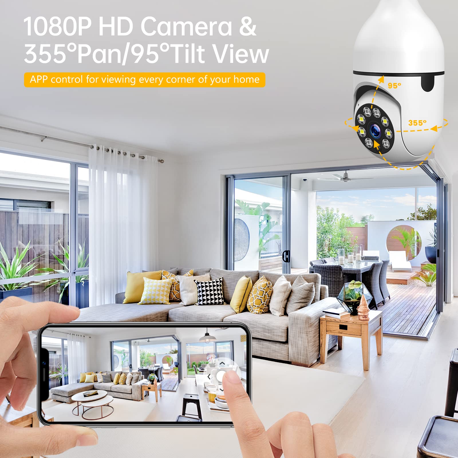 Topiacam Light Bulb Security Camera Outdoor Wireless,Lightbulb Security Camera,1080P WiFi Light Socket Security Cameras,2MP Full Color Day and Nigh Vision,Audible Alarm,Motion Tracking (4PACK)