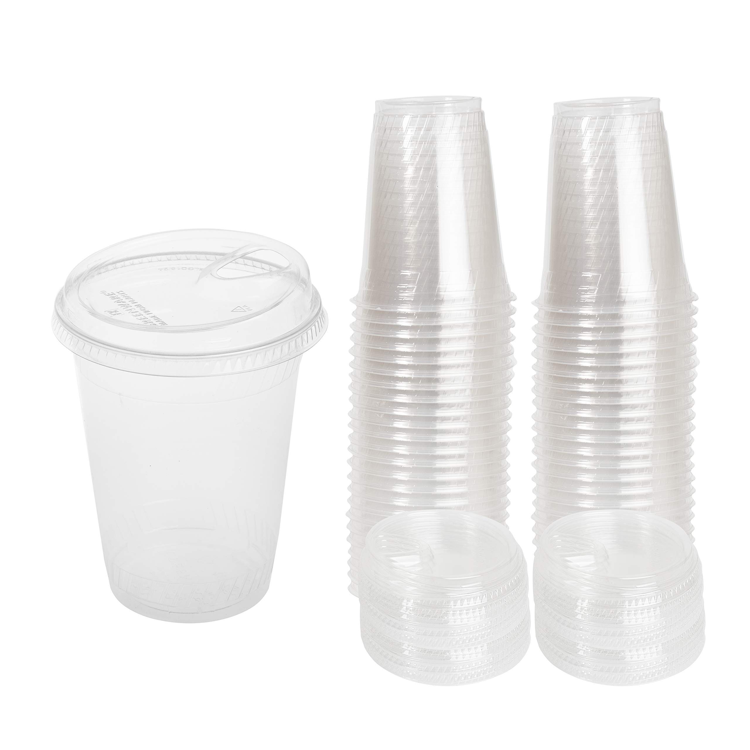 Upper Midland Products 16 0z Compostable Biodegradable Eco Friendly Cups with Strawless Compostable Lids, 50 Pack