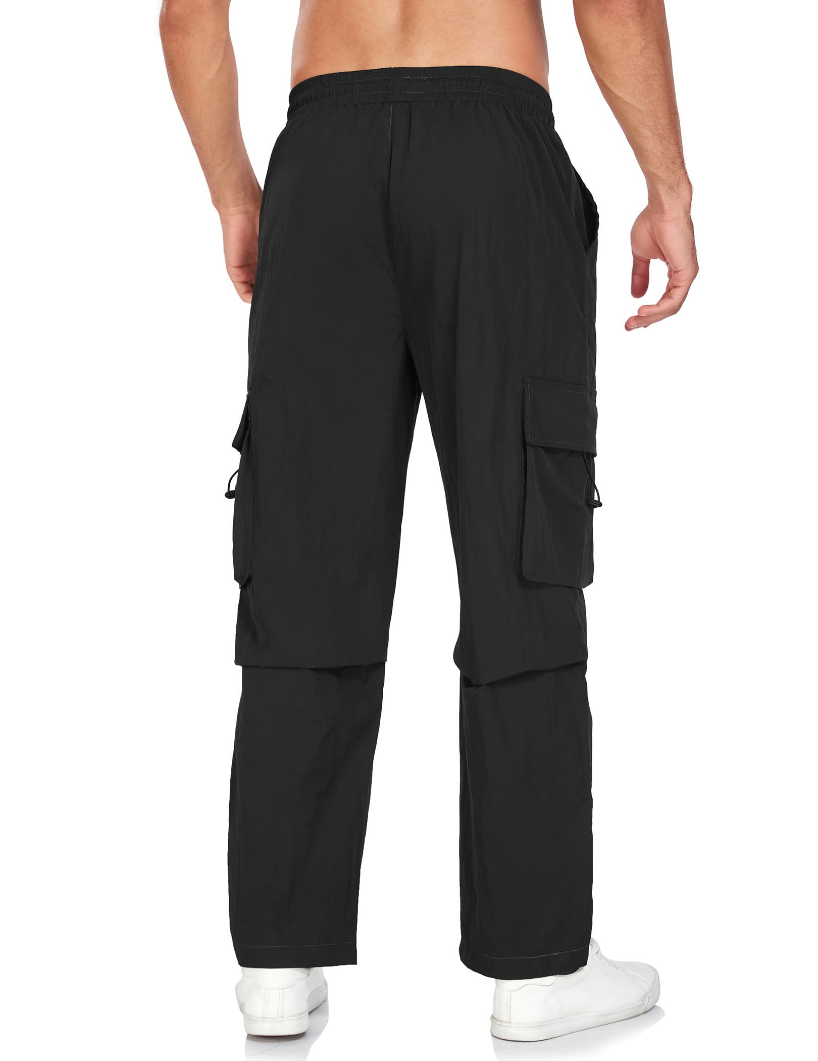 ZAFUL Men's Cargo Pants Relaxed Fit Lightweight Flap Pockets Elastic Waist Quick Drying Hiking Pants Casual Black XXL