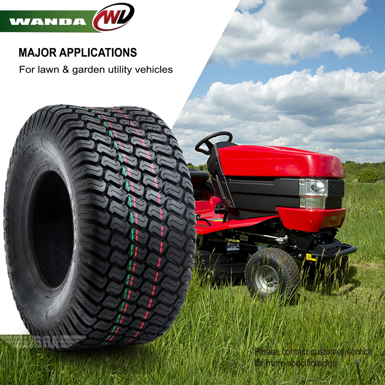WANDA Set 2 18x8.50-8 Lawn Mower Utiility Cart Turf Tires 18X8.5X8 P332-13028