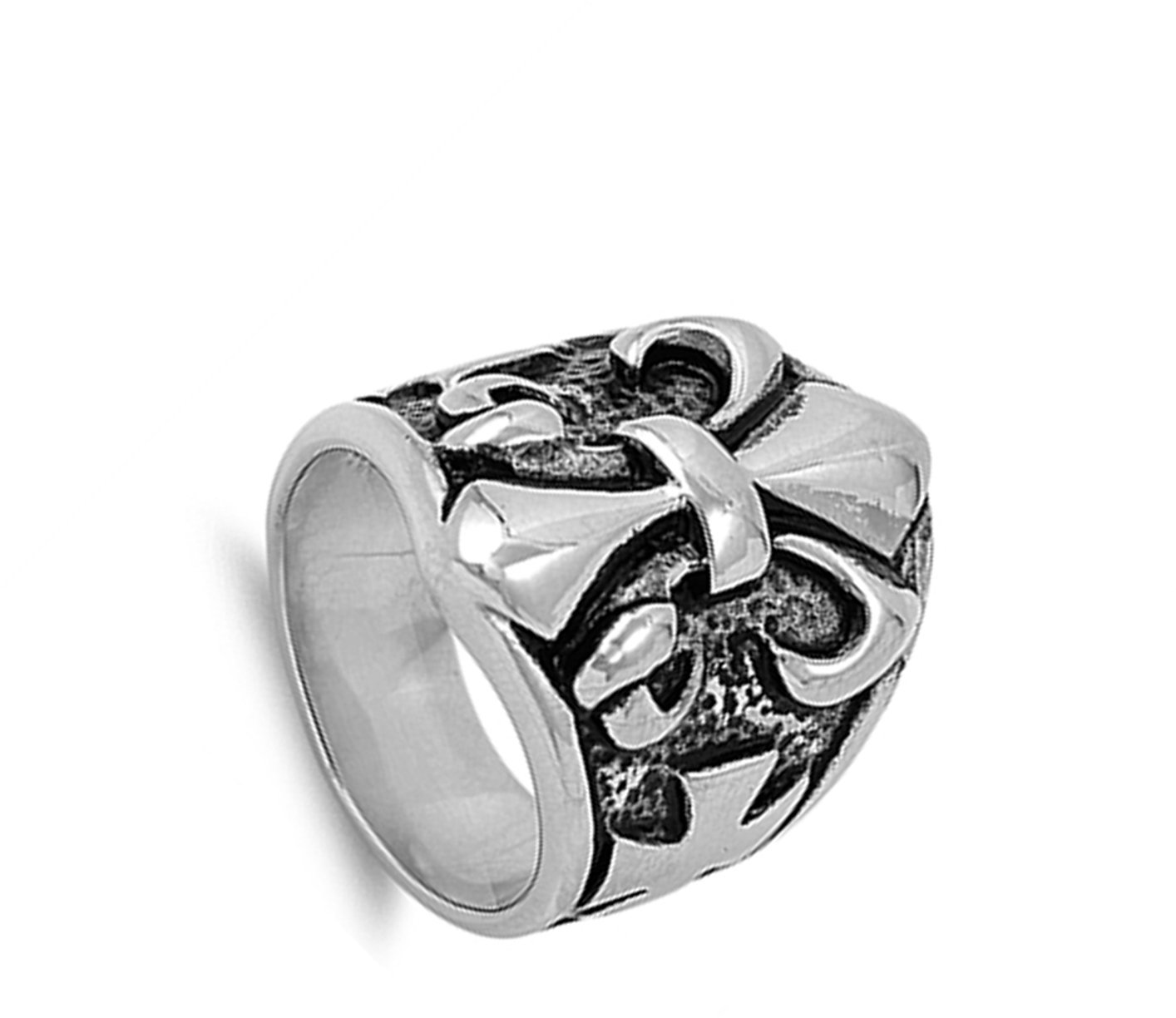 Wide Fleur De Lis Cross Biker Ring New 316L Stainless Steel Band Size 10