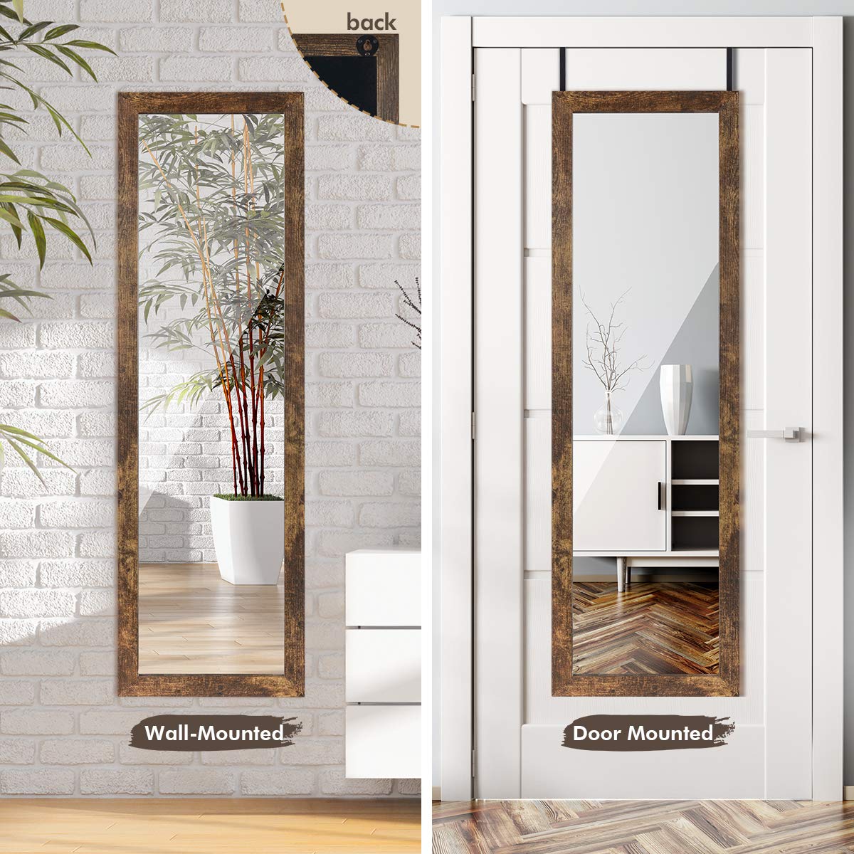 Sunix Wood Full Length Mirror, 48" x 14" Wall Mirror with Wood Frame, Full Length Door Mirror, Hanging Mirror Body Mirror for Bedroom, Rustic Frame