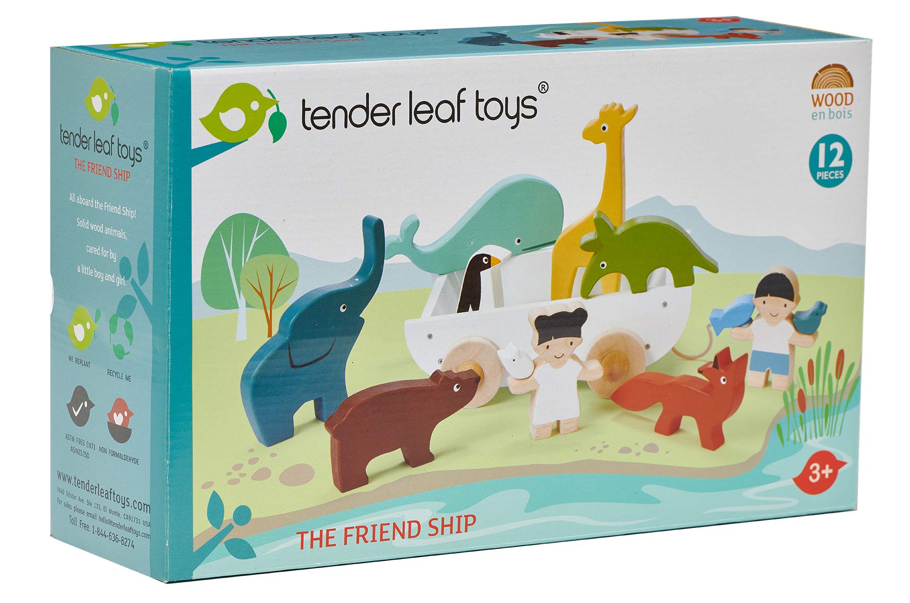 Tender Leaf Toys - The Friend Ship - 12 Pieces Pull Toy Ship Set with Stackable Animals and Friend Figures - Early Learning, Creative and Imagination Play for Children 3+