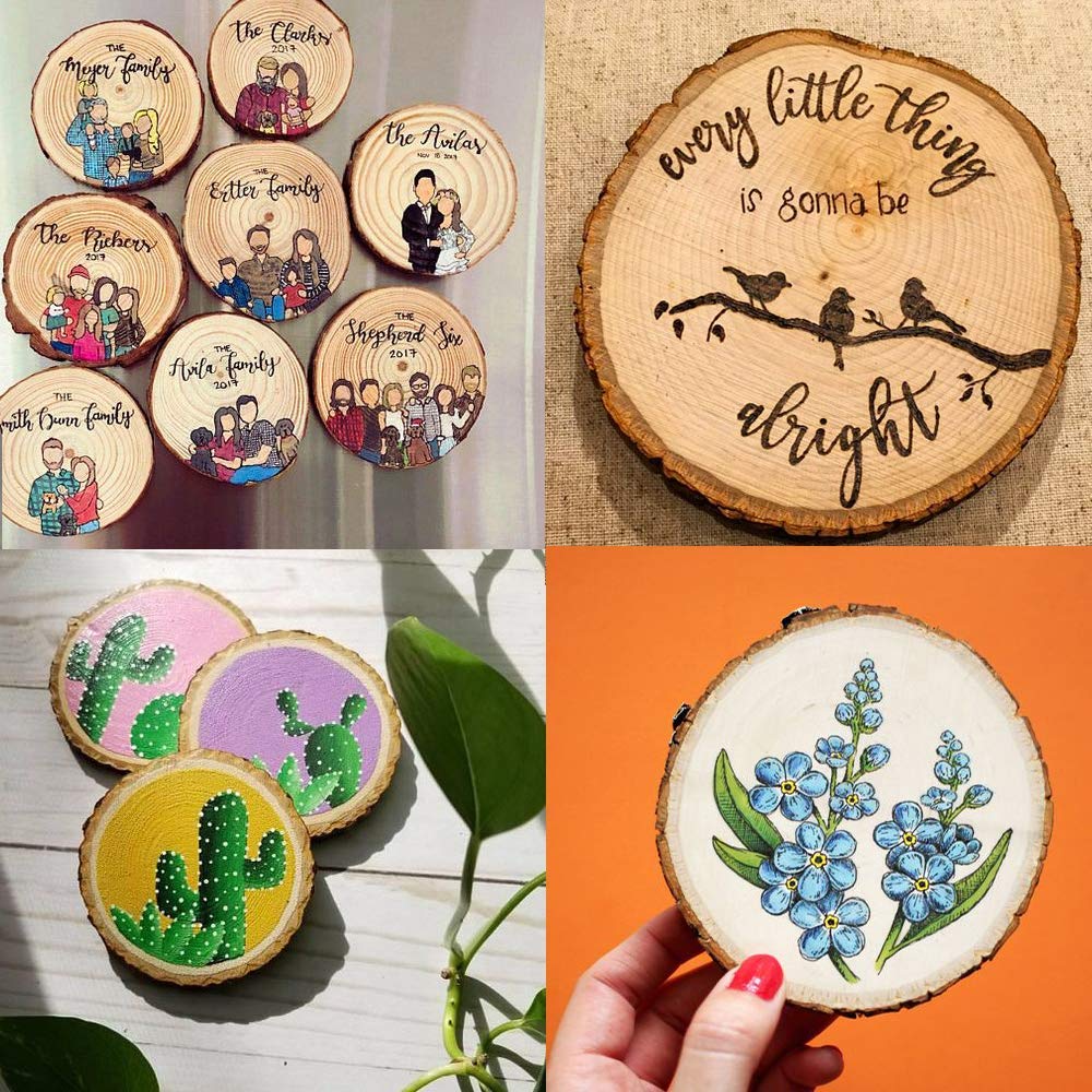 Unfinished Natural Wood Slices 20 Pcs 3.5-4 inch Craft Wood kit Circles Crafts Christmas Ornaments Rustic Wedding Decoration DIY Crafts with Bark for Crafts